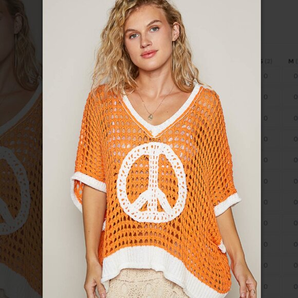 POL | Tops | T336 Pol Last One Open Weave Crochet Sweater Peace Sign ...
